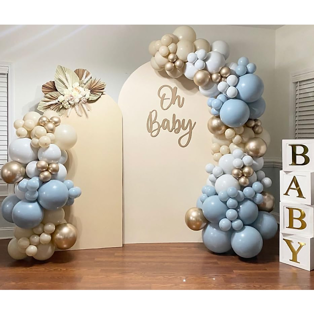 Dusty Blue and Gold Balloons, 60 PCS 12 Inch Sand White Slate Blue Fog Pastel Baby Blue Metallic Gold Balloons for Baby Boy Shower Bridal Shower Birthday Wedding Party Decorations