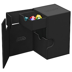 Ultimate Guard Flip 'n' Tray 100+, Deck Case for 100 Double-Sleeved TCG Cards + Dice Tray, Black, Independent Magnetic Closure & Microfiber Lining