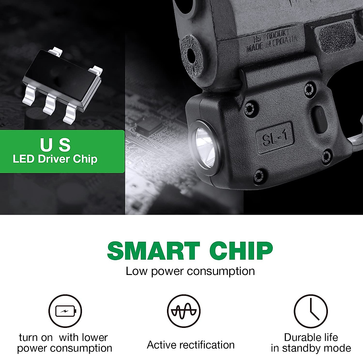 WARRIORLAND Hellcat Mini Gun Light Tailored Made for Springfield Armory Hellcat Pistol, 150 Lumens Hellcat Handgun Light, LED Tactical Flashlight Hellcat SL-1