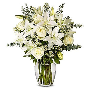 From You Flowers - With All Our Sympathy Lily Arrangement with Glass Vase (Fresh Flowers) Birthday, Anniversary, Get Well, Sympathy, Congratulations, Thank You