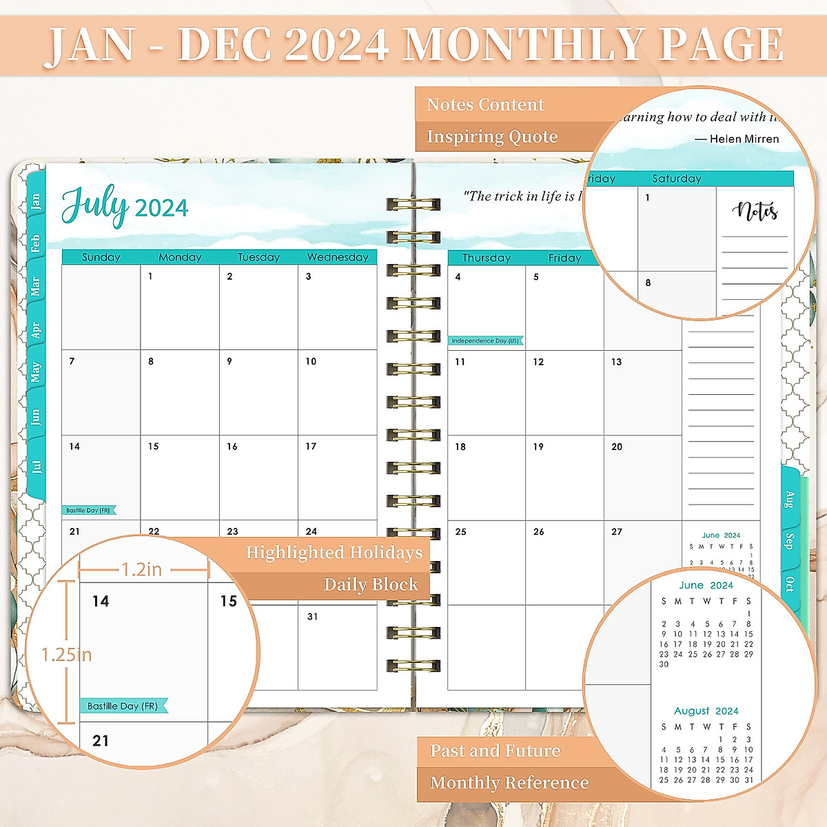 2023-2024 Planner – Weekly & Monthly Academic Planner 2023-2024, Jul 2023 - Jun 2024, 6.4" x 8.5", Monthly Tabs, Flexible Hardcover, Thick Paper, Strong Binding, Back Pocket, Inspirational Quotes