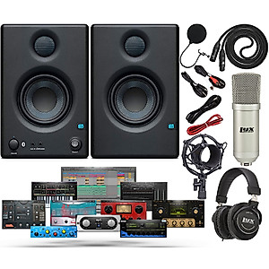 PreSonus Pair of Eris E3.5 BT 2-Way Studio Bluetooth Monitors with Studio One Prime DAW Studio Magic and Plug-in Suite Software Pack and LyxPro Condenser Recording Microphone Kit and Headphones