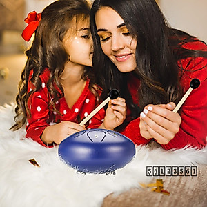 Steel Tongue Drum 6 Inch 8 Note Percussion Instrument Lotus Hand Pan Drum with Drum Mallets Carry Bag， musical education, gifts, mental rehabilitation and yoga meditation (Blue)