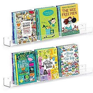 SUMAIDA Floating Shelf, Clear Acrylic Shelf 15" Invisible Floating Shelves Wall Mounted, 4" Wide Wall Ledge Kid Bookshelf, Clear Vinyl Record Shelf, Acrylic Album Record Holder Display Rack (2)