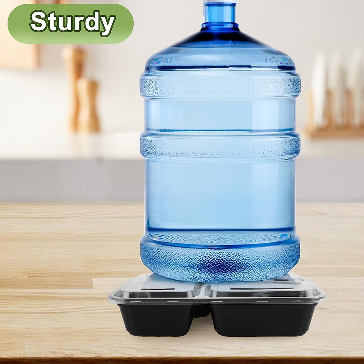 MUXHEL 50 Pack 30 oz 3-Compartment Meal Prep Containers with Lids, BPA Free Plastic Food Container Reusable, Microwave Safe Take Out Container with Lid for Meal Prep, Large, Black