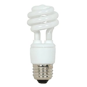 Satco S7211 9-Watt Medium Base T2 Mini Spiral, 2700K, 120V, Equivalent to 40-Watt Incandescent Lamp for Enclosed Fixtures with Energy Star Rated