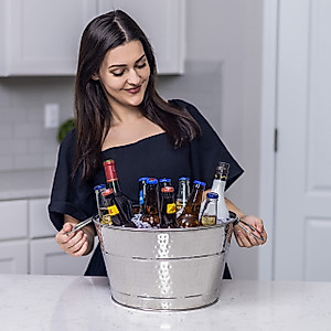 BREKX Stainless Steel Ice Bucket Round - Leak-Resistant Champagne Bucket - Hammered Drink Cooler for Parties - 15 Quarts - Metal Gift Basket for Wedding, Anniversary, or Housewarming