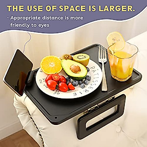 Bamboo Sofa Arm Tray Table Clip for Couches Arm, Multi-Function Side Couch Arm Tray with 360° Rotating Phone Holder, Suitable for Home Drinks/Remote/Snacks/Fast Food Et (Black)