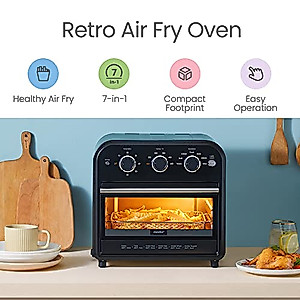 COMFEE' Retro Air Fryer Toaster Oven, 7-in-1, 1250W, 14QT Capacity, 4 Slice, Fry, Bake, Broil, Toast, Warm, Convection Black, Perfect for Countertop (CO-A101A(BK))