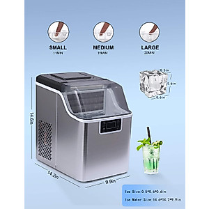 COOLHOME Ice Maker with Self Cleaning, 45Lbs/24H Ice Cube Makers,Stainless Steel Ice Makers Countertop,Tabletop Ice Maker Machine with a Scoop,Perfect for Home Kitchen Office Bar