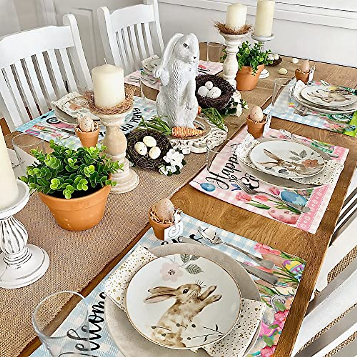 Pinata Easter Placemats Set of 6, Easter Placemats 12x18 Inch for Dining Table, Bunny Rabbit Easter Place Mats, Easter Table Decor, Farmhouse Rustic Table Mats