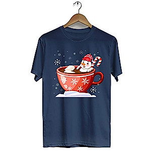 Merry Christmas Snowman in Hot Cocoa Chocolate Drinking Family Pajamas for Men Women Gift Unisex T-Shirt (Navy - 2XL)