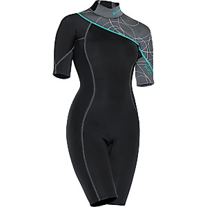 BARE 2MM Women's Elate Shorty Wetsuit | Comfortable high Stretch Neoprene Material | Short Sleeve | Great for All Watersports, Scuba Diving and Snorkeling | Grey 08