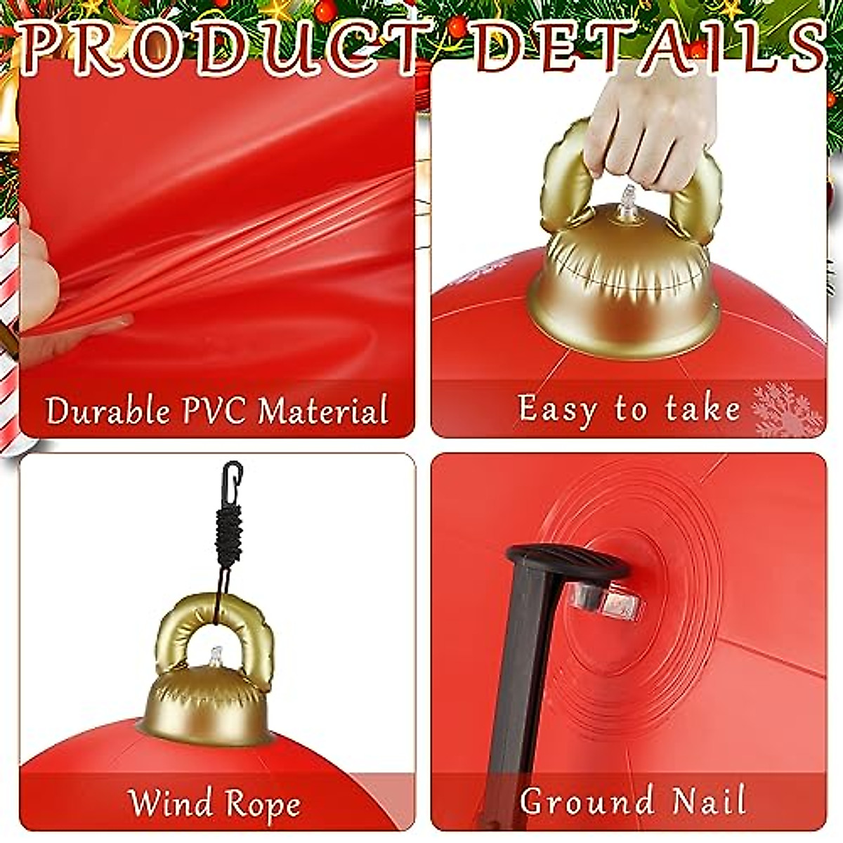 2 Pieces 23.6 Inch Christmas Ball Outdoor Decorations Extra Large PVC Balls with Joy Tree Hohoho Patterns for Yard Pool Lawn Porch Garden Holiday Indoor (Red and Green)