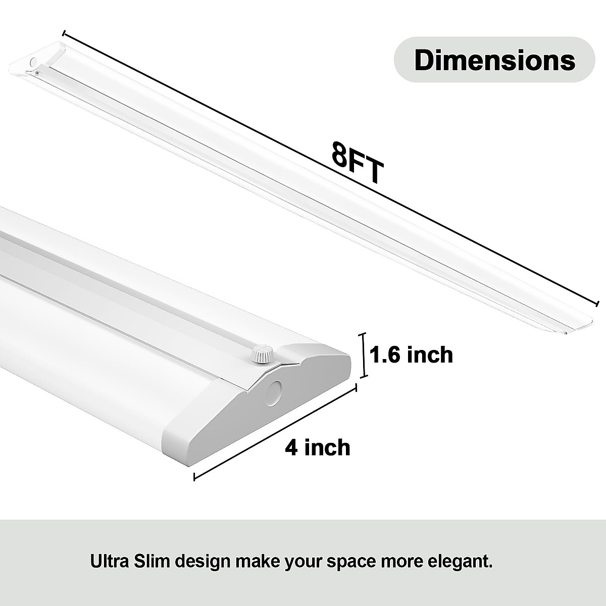 ANTLUX 8FT LED Shop Light 110W [6-lamp T8 Fluorescent Equiv.], Compact 8 Foot Strip Lights, 12500LM, 6000K, Commercial Grade Flush Mount Ultra Slim LED Wraparound for Garage Office Warehouse, 2 Pack