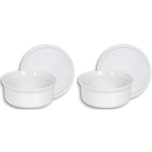 CorningWare French White Pop-Ins 16-Ounce Round Dish with Plastic Cover, Pack of 2 Dishes