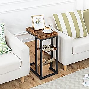 HOOBRO Foldable End Table, C Shaped Side Table with Storage Shelf, Small Snack Table Suitable for Living Room Bedroom Small Spaces, Easy Assembly, Rustic Brown BF29SF01