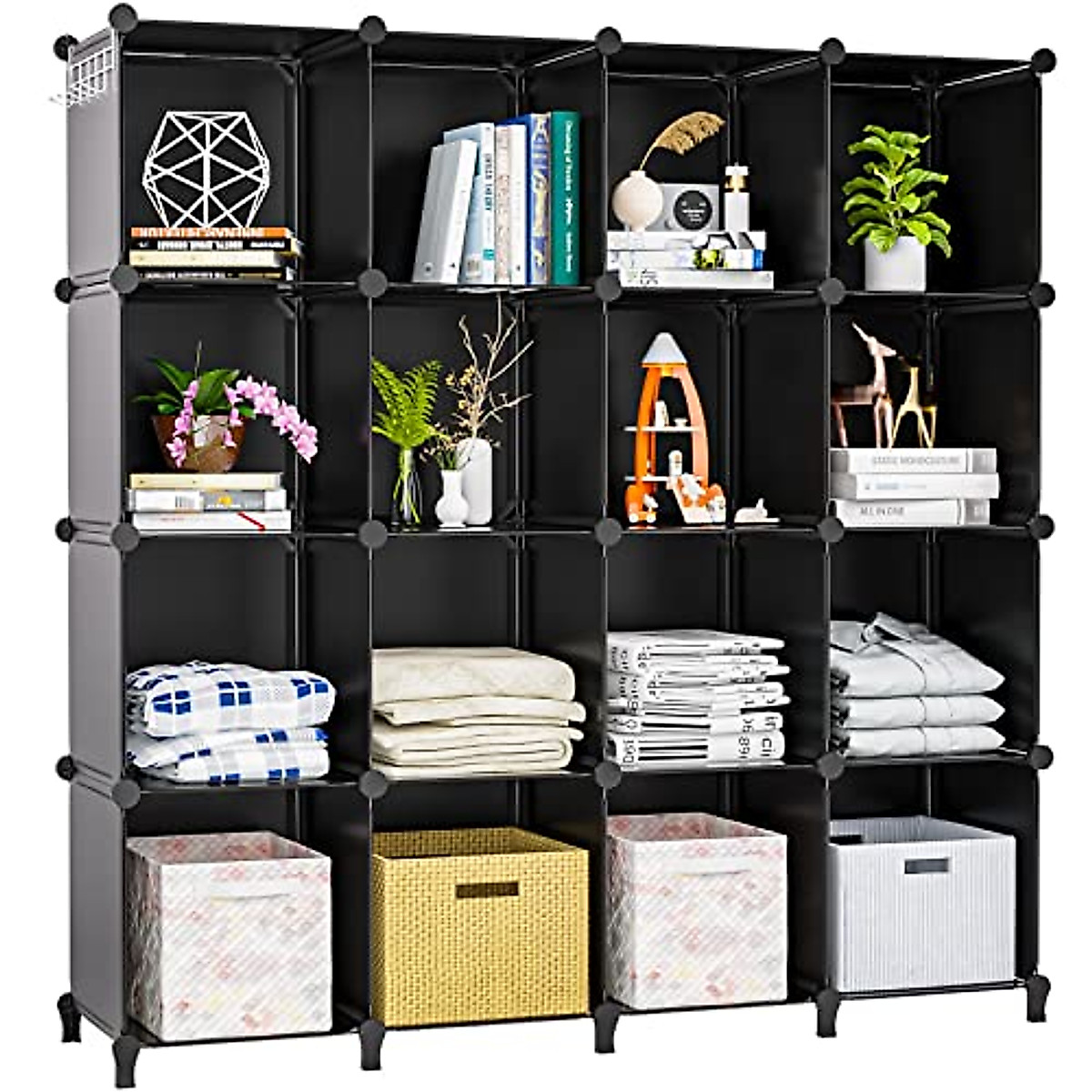 Neprock 16 Cubby Storage Organizer for Closet, Clothes Storage Organizer,Cube Shelves and Storage Shelves for Clothing with Metal Hammer, Bookshelf for Kids
