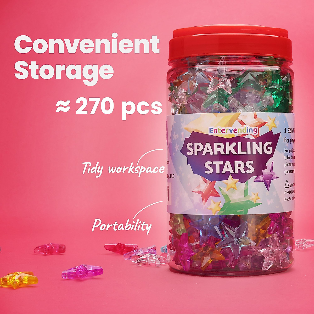 Plastic Stars - Gemstones and Crystals - Pack of 270pcs(1.32lb) Vase Filler - Jewels for Crafts - Fish Tank Rocks - Sensory Bin Filler - Gems for Crafting - Fake Ice - Aquarium Stones - Multicolored