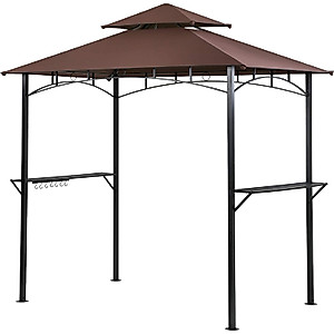 Grill Gazebo Shelter, 8'x 5 Gazebo Canopy Tent with Double Tier Soft Top and Steel Frame Canopy for Party BBQ Backyard Patio Outdoor Gazebo, Easy to Assemble, Elegant Design, Good Stability, Brown