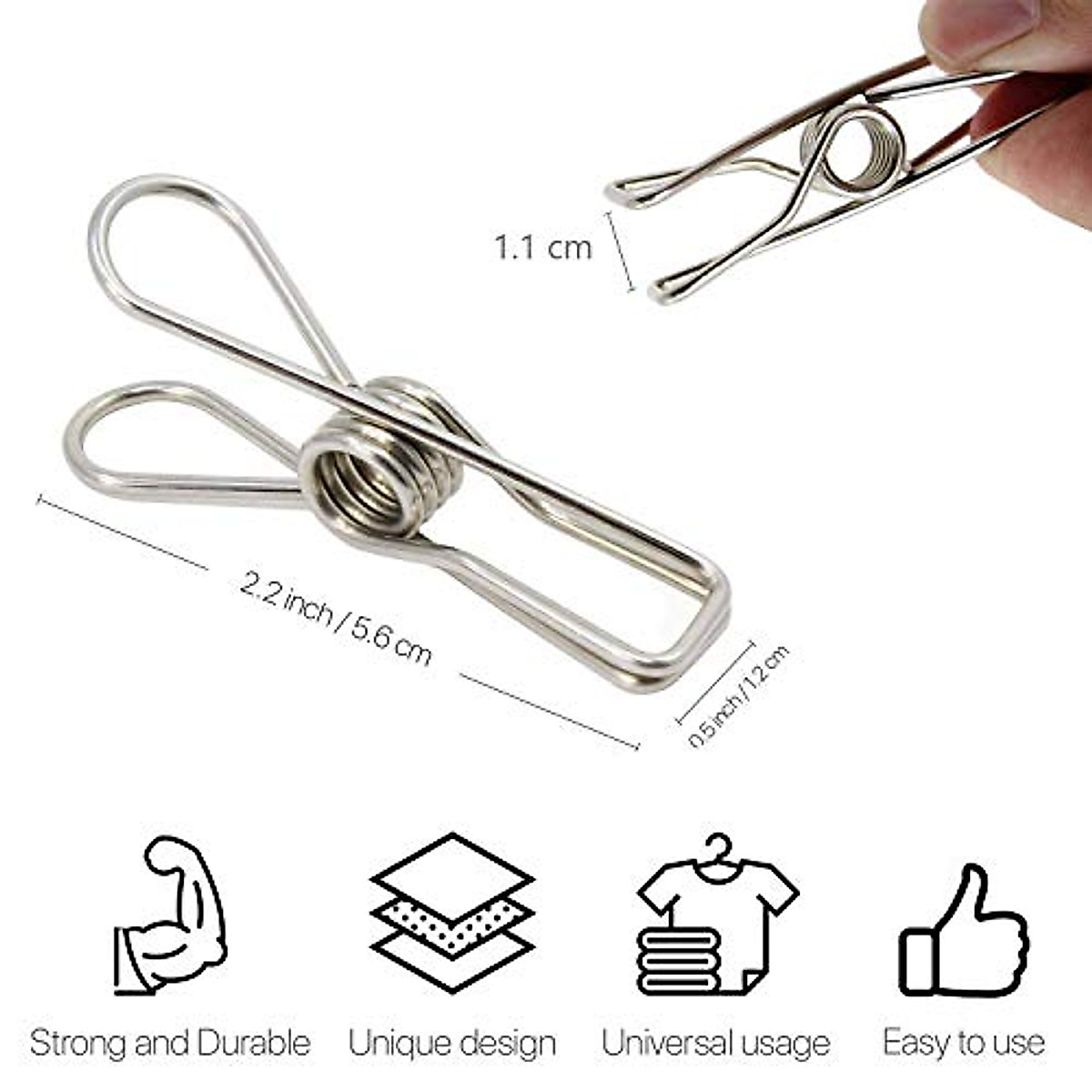 85 Pack Clothes Pins, Multi-Purpose Stainless Steel Wire Clip for Clothes, Paper Files, Snacks Seal in Outdoor Clothesline Home Travel Office