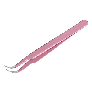 Pink Color Precision Eyebrow Eyelash Plant Tweezers Hair Remover Nail Beauty Makeup Tool Stainless Steel Curved Tip CS-15