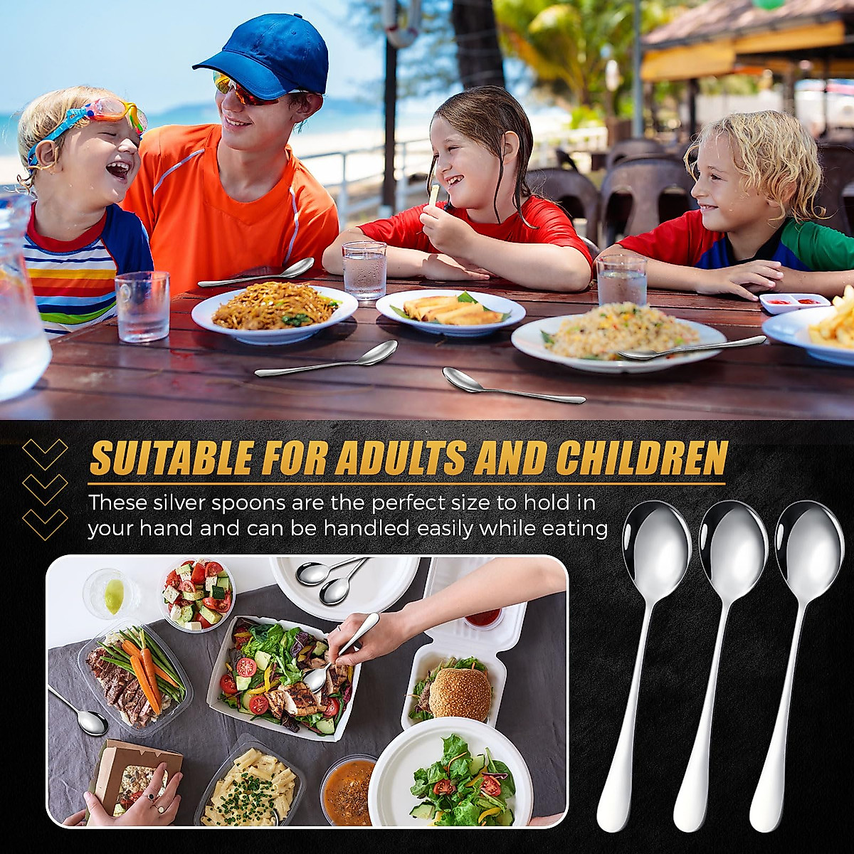 Nuogo 100 Pieces Soup Spoons Set Stainless Steel Spoons Silverware Dessert Spoon Bulk Metal Dinner Spoons Mirror Polished Tablespoon for Home Restaurant Kitchen Dishwasher Safe