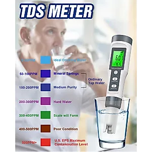 TDS/pH/Temperature 3-in-1 pH Meter for Water, 0-14 pH Measurement Range Digital pH Meter, 0.01 High Precision Water Quality Digital pH Tester with ATC, pH TDS Water Test Meter for Drinking Water