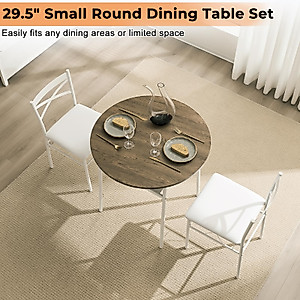 VINGLI 3 Piece Round Dining Set,29.5" Small Dining Table Set for 2,Round Kitchen Table with 2 Chairs Set for Small Space/Dining Room/Apartment,Upholstered Chairs,Metal Frame,Storage Shelf (White)