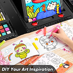 Soucolor Art Supplies, Drawing Set Art Kits with Trifold Easel, 2 Drawing Pad, 1 Coloring Book, Crayons, Pastels, Watercolors, Pencils, Arts and Crafts Gifts Case for Kids Girls Boys Teens Beginners