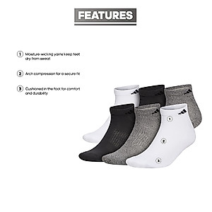 adidas Men's Athletic Cushioned Low Cut Socks with Arch Compression for a Secure fit (6-Pair), White/Alumina Beige/Carbon Grey, L