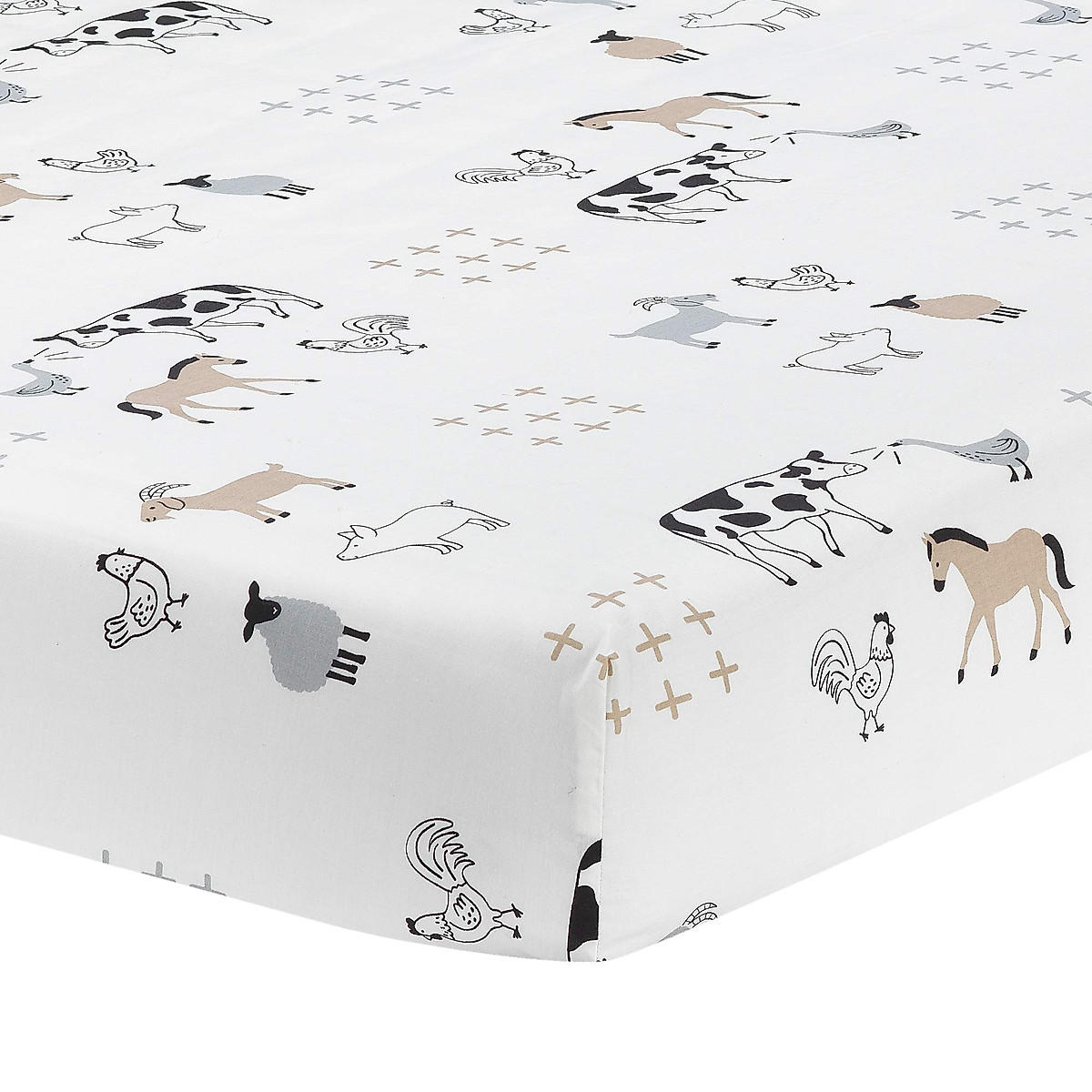 Lambs & Ivy Baby Farm Animals 5-Piece White/Taupe Baby Crib Bedding Set