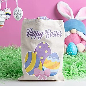 JOYIN Easter Reusable Canvas Gift Bags with Handles, 10”x 8” Large Bunny Easter Gift Treat Candy Bags Bulk Easter Basket for Kids Easter Party Favors and Easter Egg Hunt