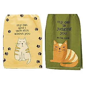 2 Piece Kitchen Dish Towel Bundle for Cat Owner, My Cat Is Judging You and My Cat And I Talk About You