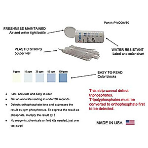 Phosphorus and Phosphate Detection Test Strips, 0-100 ppm [Vial of 50 Strips]