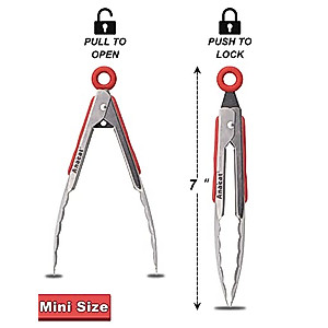 Anaeat Sturdy Mini Kitchen Tong - High Heat Resistant Cooking Tongs - 7 Inch Non-Slip Stainless Steel Small Locking Tongs for Grilling, Cooking, Turning and Barbecue