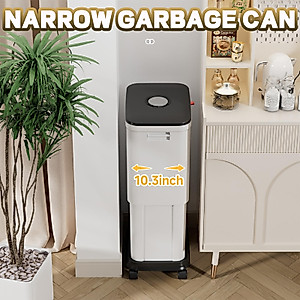 Telescoping Kitchen Trash Can with Lid,20L to 45L Adjustable Capacity/Height Garbage Can,Plastic Slim and High Trash Bin with Wheels for Bathroom/Bedroom/Living Room/Office Commercial Trash Cans