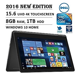 2016 DELL Inspiron i7568 Flagship High Performance 2-in-1 15.6" 4K Ultra HD Touchscreen Convertible Laptop PC, Intel Core i7-6500U Processor, 8GB RAM, 1TB HDD, Backlit Keyboard, Windows 10