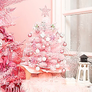 XmasExp 20in Mini Christmas Tree with Lights Pink Small Christmas Tree Artificial Tabletop Xmas Decor Holiday Decoration for Home, Office, Party