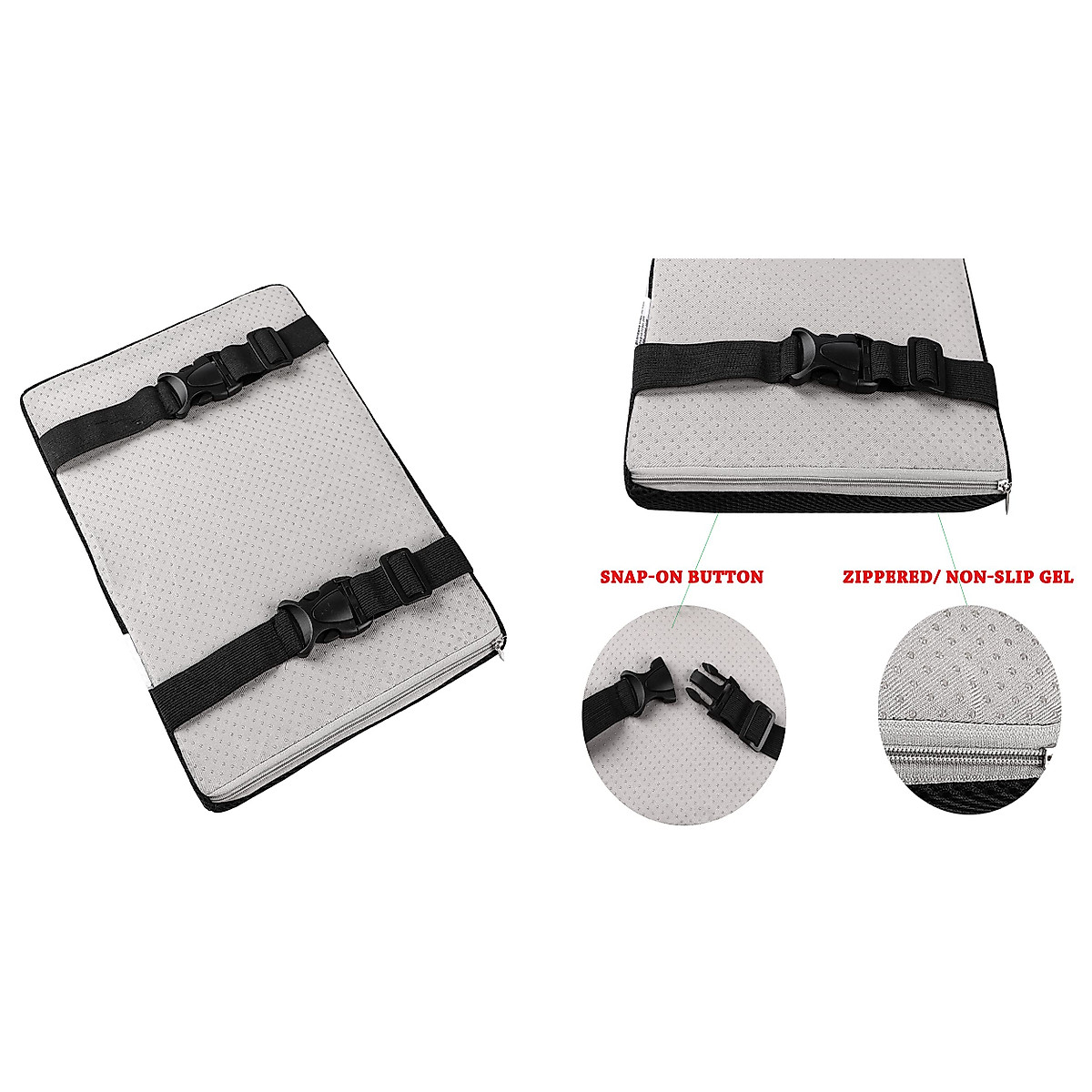 Rectangle Soft Memory Foam Chair Pad Cover Non-Slip Breathable Air Mesh Saddle Bar Stool Seat Cushion with Snap-on Button Tie for Home Kitchen Dining Bench School Office Chair Black, 13.4 x 9.4 Inch