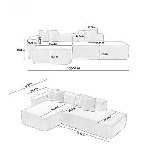 ChicFurnit Sectional Couch, Sofa with Right Chaise Lounge, L-Shaped Lambs Wool Fabric Upholstered Couch, 5-Seater Corner Sofa with 4 Back Pillows for Apartments, Living Room, Green
