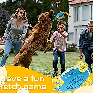 Rmolitty Squeaky Dog Toys for Aggressive Chewers - Tough Indestructible Dog Chew Toys for Large Breed Dogs with Natural Rubber (Rugby-Blue)