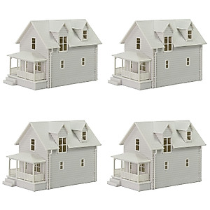 4pcs N Scale Model Blank Buildlings Kit Unassembled Houses for Model Train Layout JZ01JJ (N Scale-4 Units)