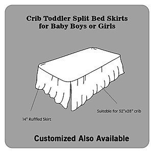 White Crib Bed Skirt Dust Ruffle, Split Corner 100% Natural Cotton Nursery Crib Toddler Bedding Skirt for Baby Girls or Boys, Infant Crib Bed Skirt Ruffled with Split Corners, 14" Drop