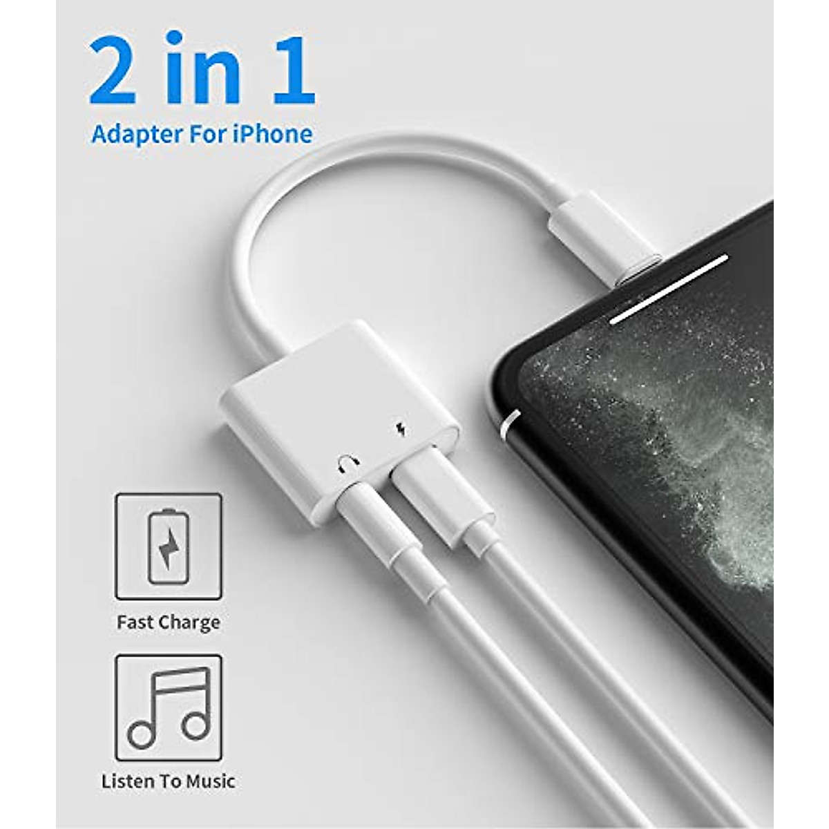 Headphone Adapter Lightning to 3.5mm AUX Audio Jack and Charger Extender Dongle Earphone Headset Splitter Compatible with iPhone 11 12 Mini pro max xs xr x se2 7 8 Plus for Ipad Air Y Cable Converter