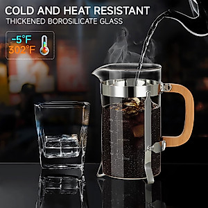 YMMIND 34 Ounces French Press Coffee Maker, Durable Bamboo Lid Handle Coffee Press, 4 Filters System, Heat Resistant Thickness Borosilicate Glass Beaker, BPA-Free Tea Pot Coffee Plunger