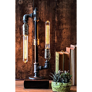 Edison Desk Lamp, Industrial Table Lamp, Steampunk Metal Pipe Lamp for Nightstand, Dressers, Coffee Table, Study Desk in Bedroom College Dorm