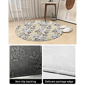 Country Rustic Flower Fluffy Round Area Rug Carpets 5ft, Plush Shaggy Carpet Soft Circular Rugs, Non-Slip Fuzzy Accent Floor Mat for Living Room Bedroom Nursery Home Decor Botanical Plant Farm Herb