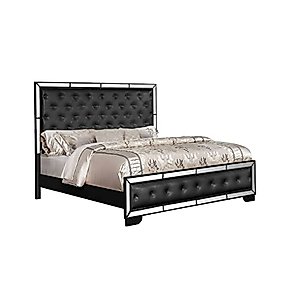 Epinki Queen Size Upholstered Bed Made with Wood in Black Color, Bed Frame, Easy Assembly