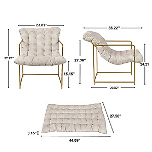 GIA Mid Century Modern Sling Accent Chair for Living Room, Bedroom, and Office, Set of 1, Upholstered in Beige Velvet Fabric with Gold Metal Base